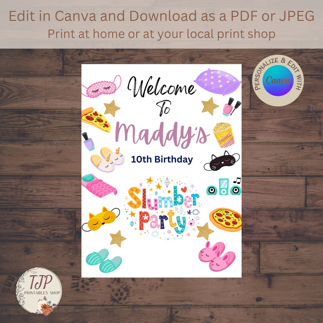 Girls Sleepover Birthday Welcome Sign for Birthday Welcome Sign for ...