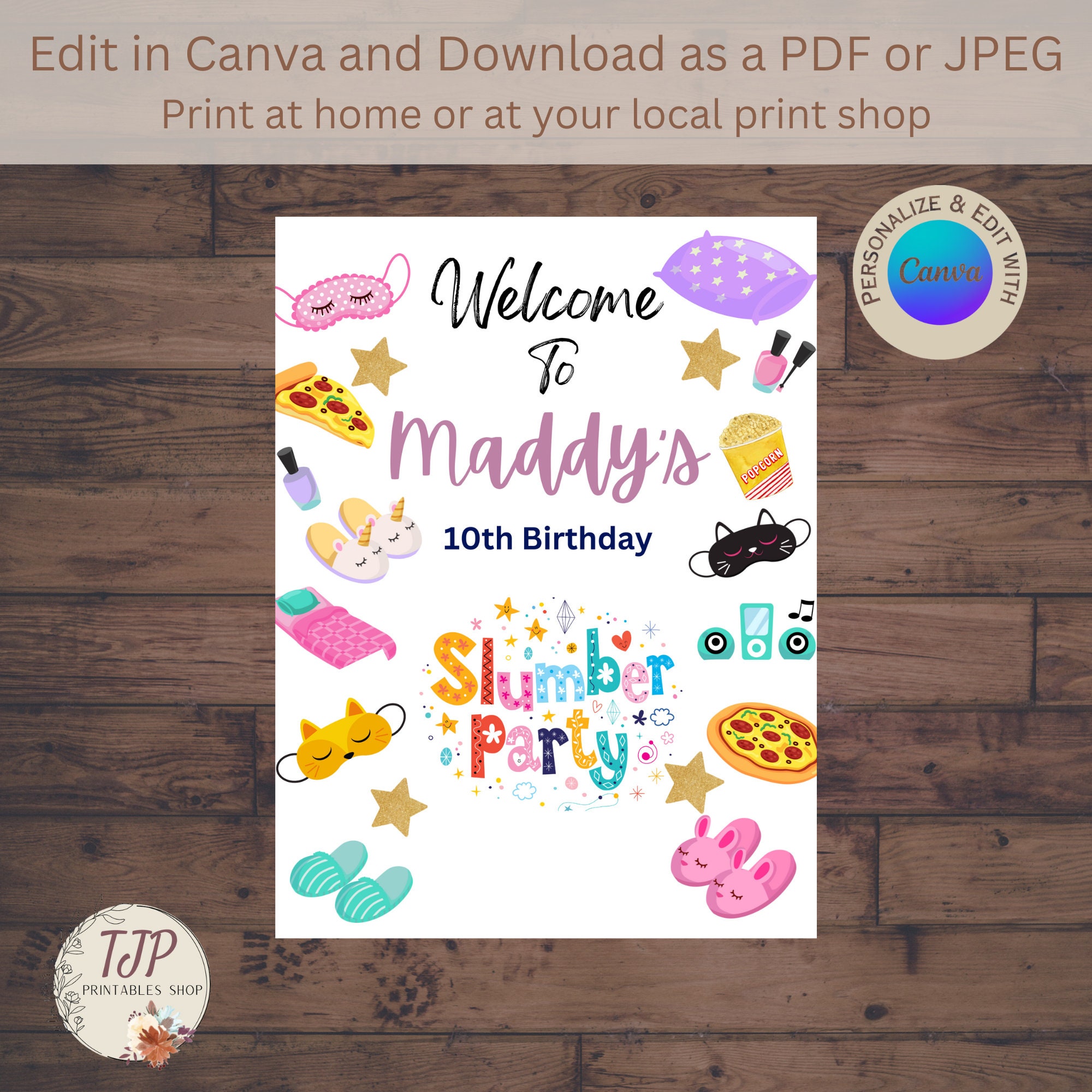 Girls Sleepover Birthday Welcome Sign for Birthday Welcome Sign for ...