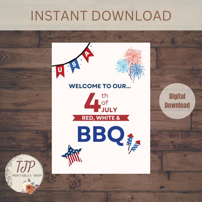 4th of July Welcome Party Sign BBQ Party Welcome Sign for 4th of July ...