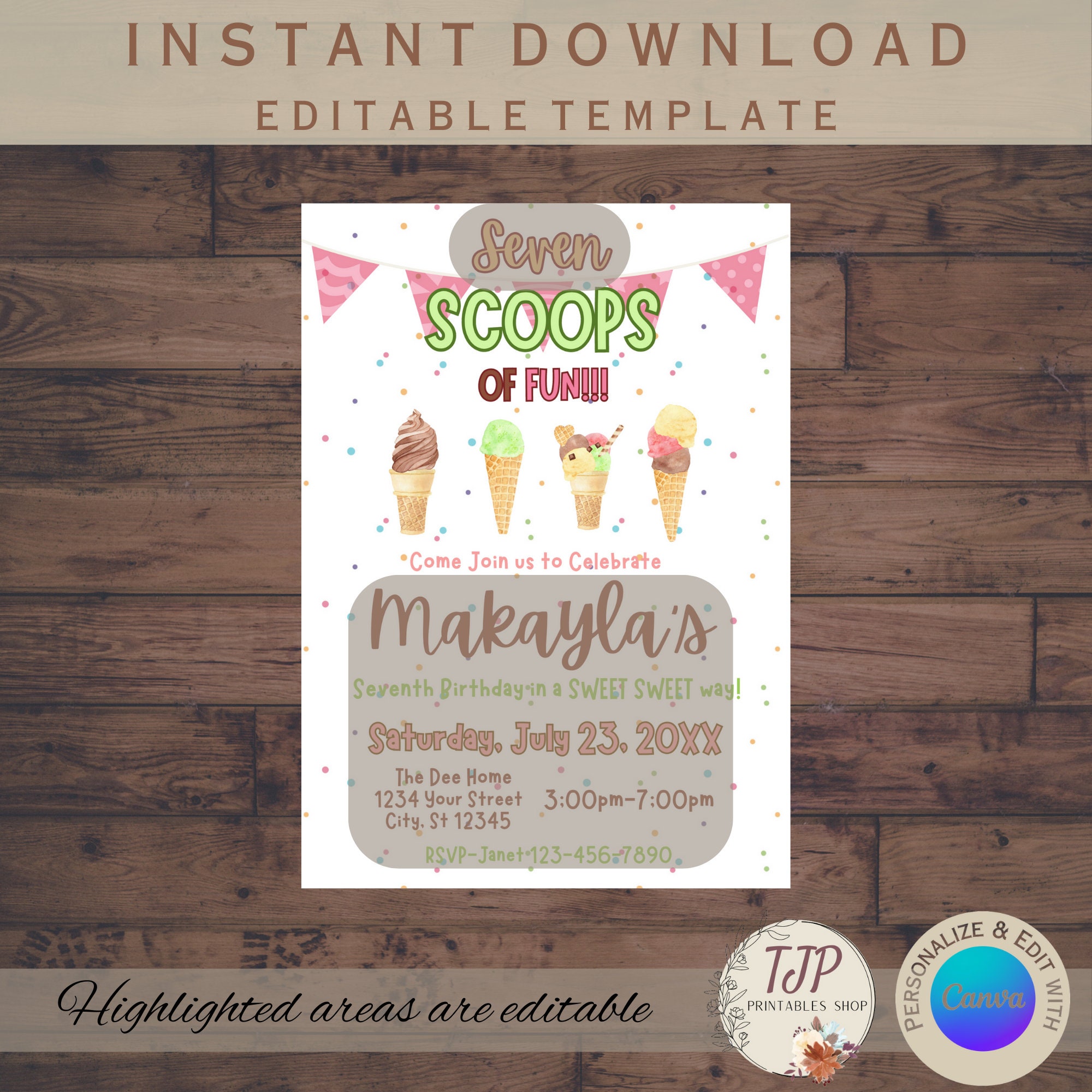 Ice Cream Invitation Ice Cream Birthday Invitation Ice Cream Birthday ...