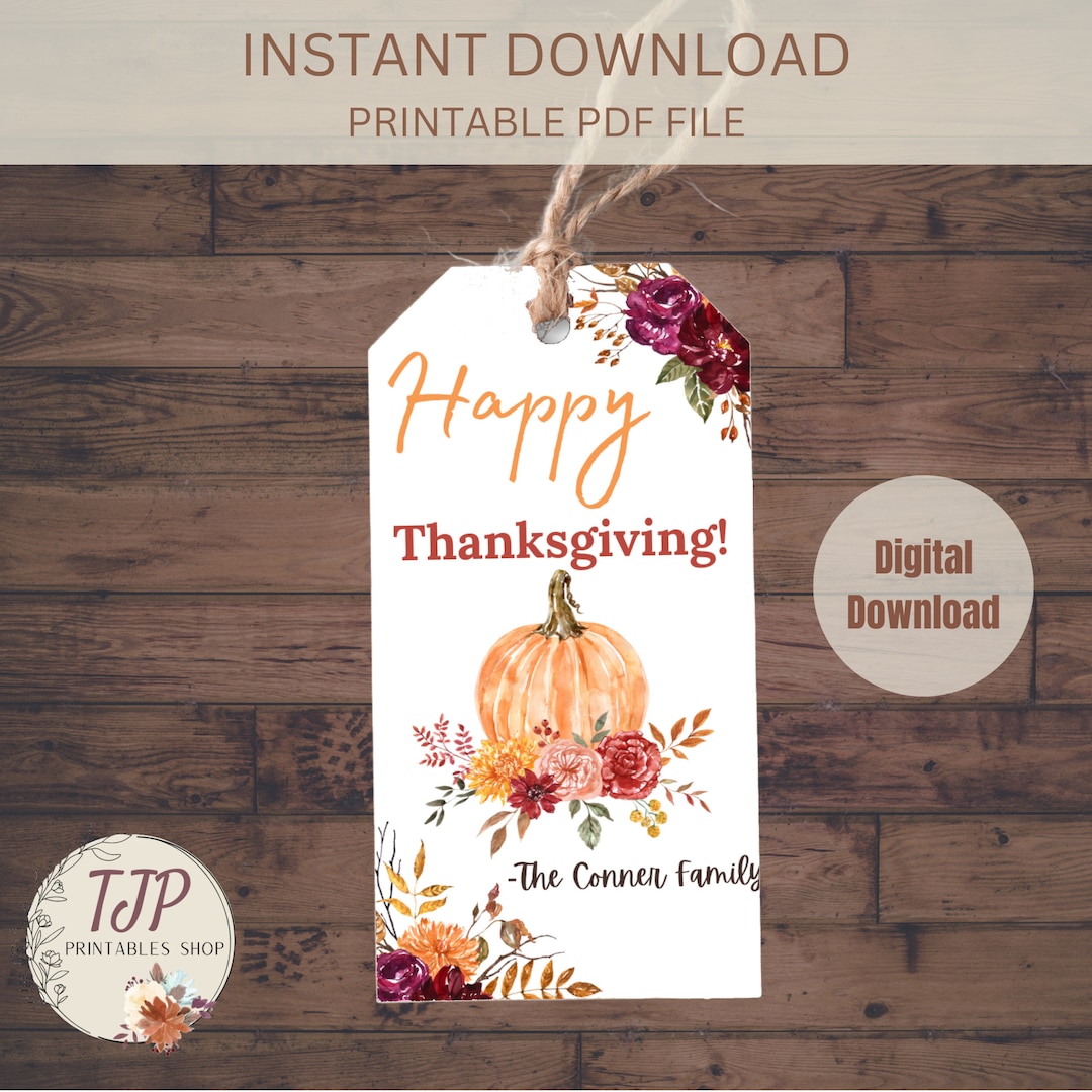 Happy Thanksgiving Favor Tag, Autumn Treat Tag, Thanksgiving Flower Tag ...
