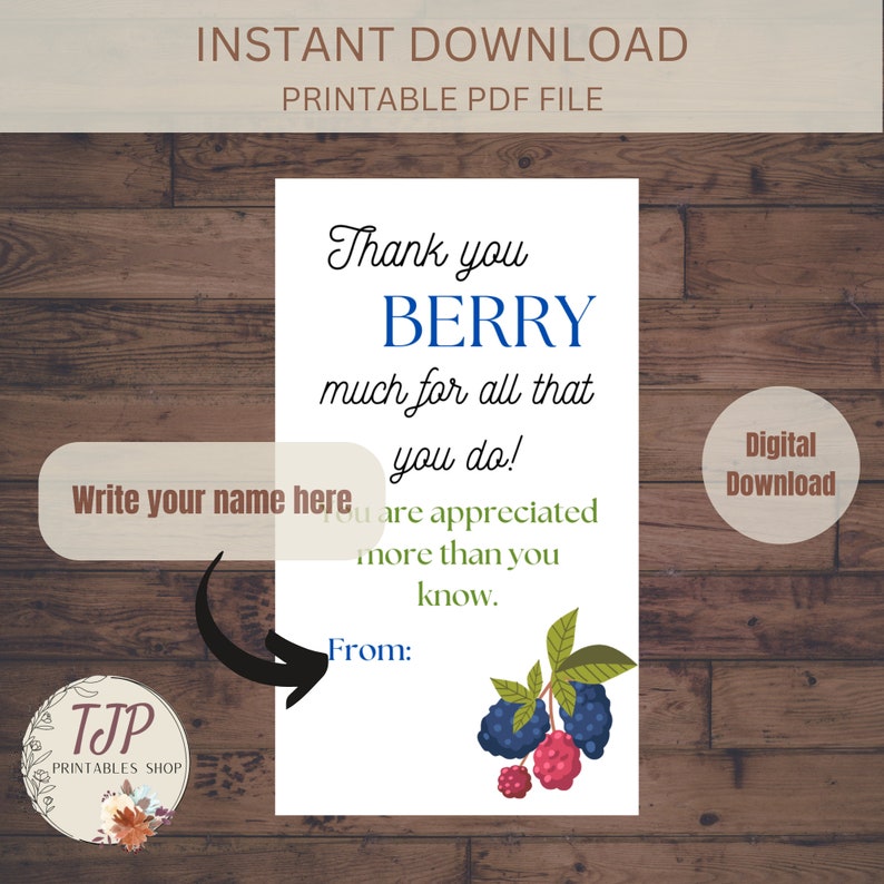 Thank You Berry Much Teacher Appreciation Gift Tag Printable Thank You ...