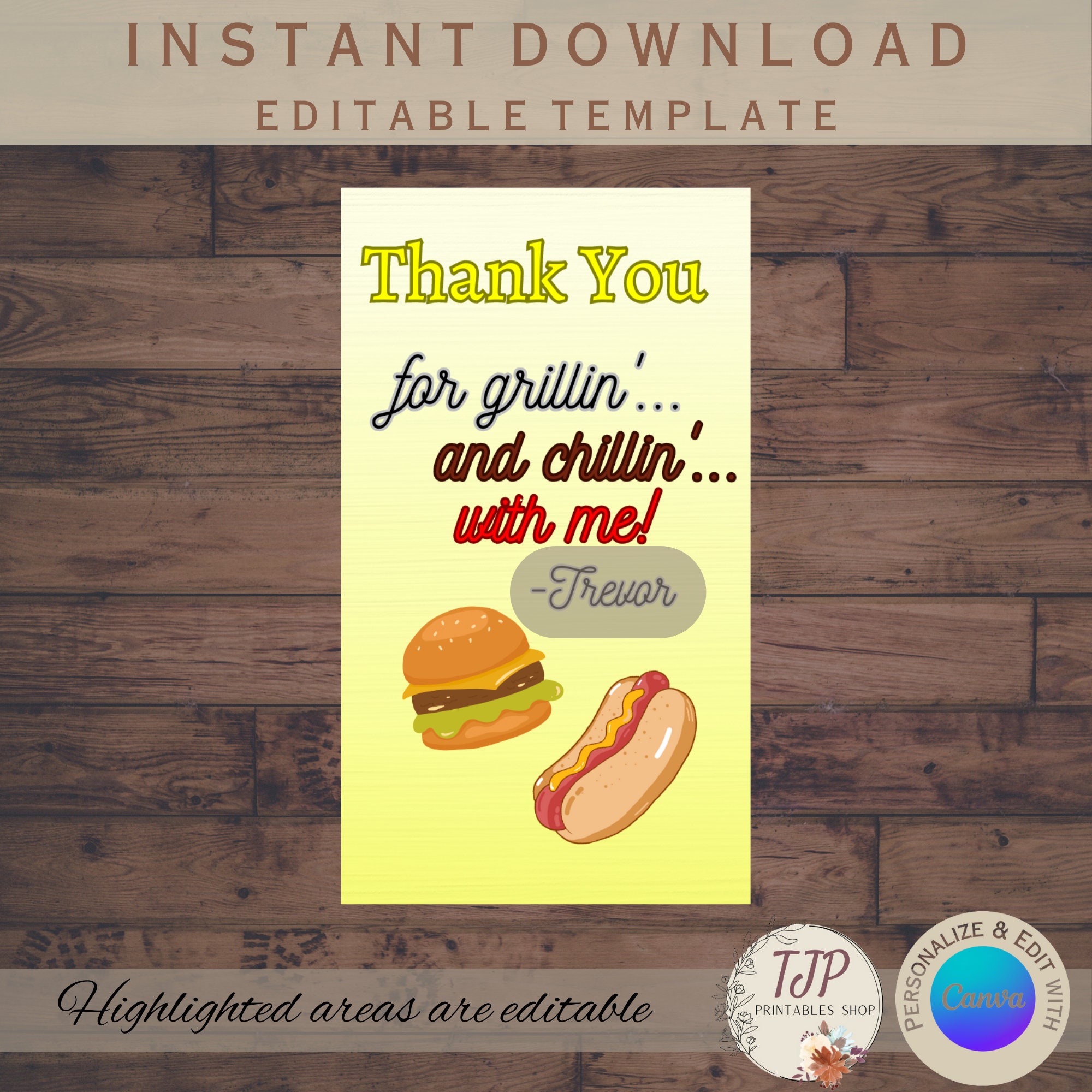 BBQ Birthday Thank You Tag for Birthday Invitation for Barbeque Party ...