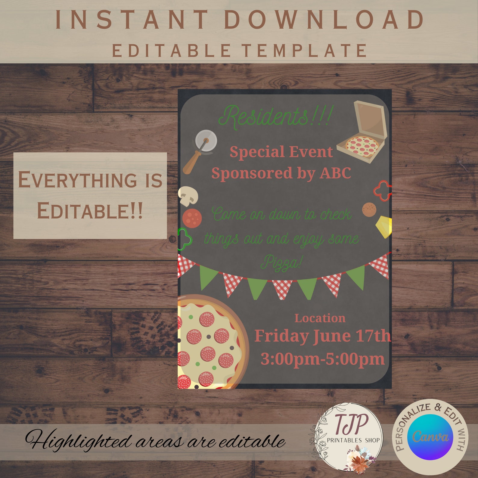 Pizza Party Event Flyer for Pizza Party Editable Event Flyer Digital ...