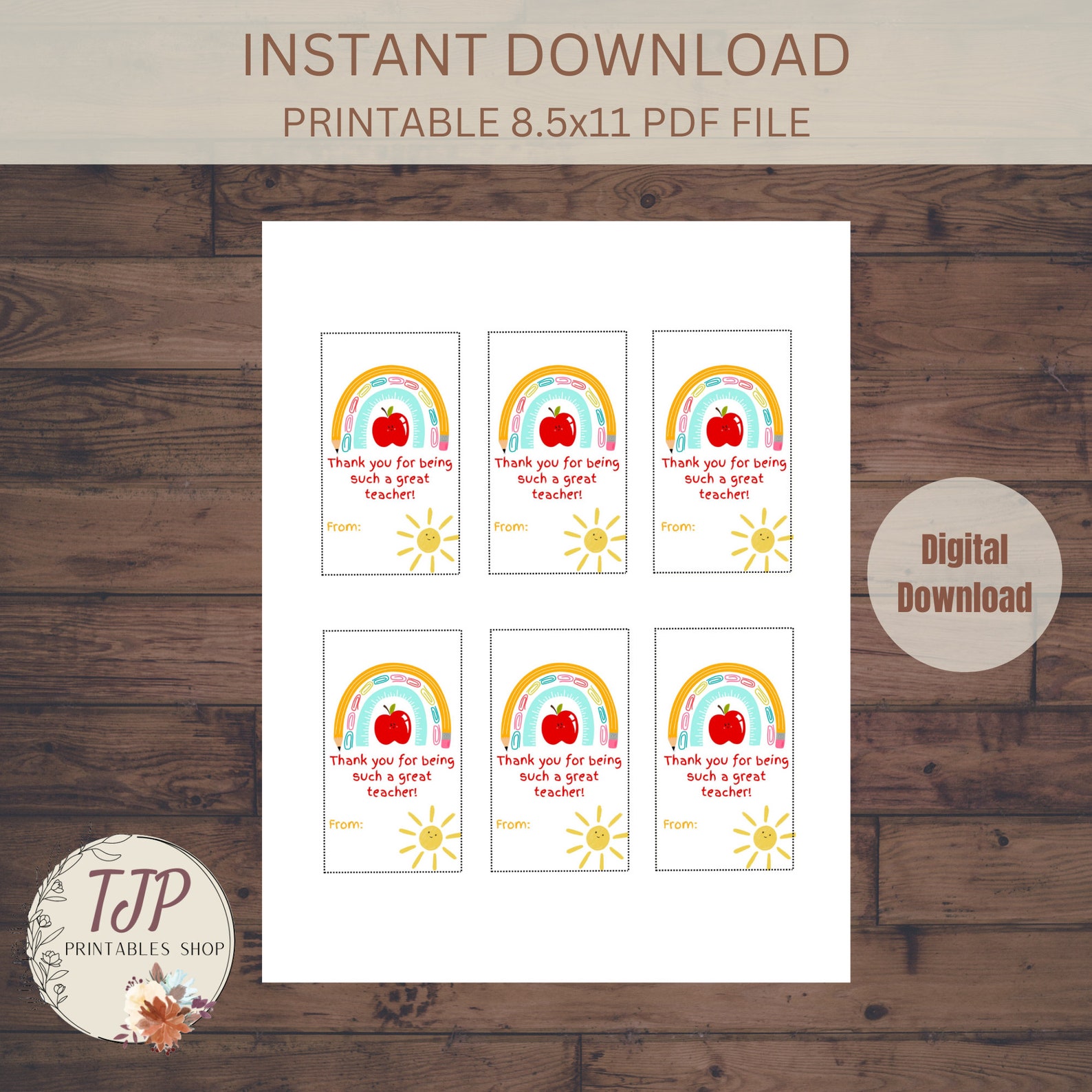 Teacher Appreciation TAGS, Teacher Thank You Gift TAG, End of School ...