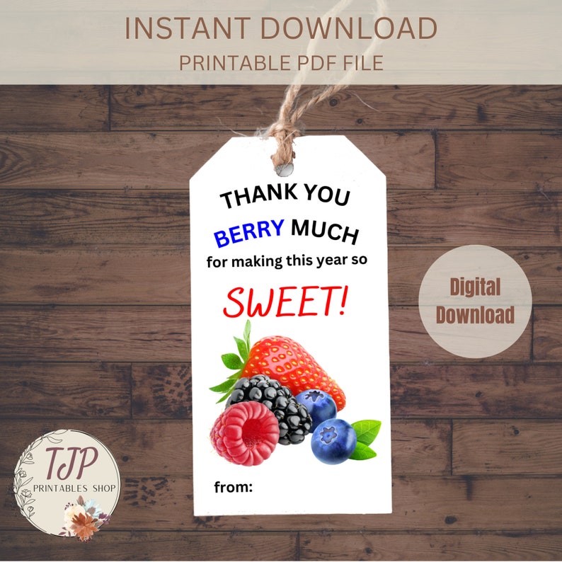 Berry Teacher Appreciation Gift Tag Printable Thank You Tag for Teacher ...