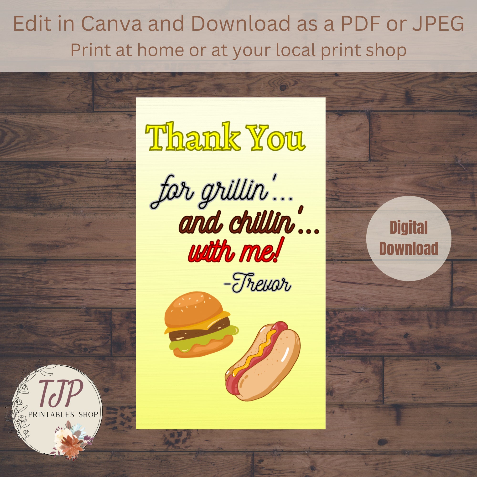 BBQ Birthday Thank You Tag for Birthday Invitation for Barbeque Party ...