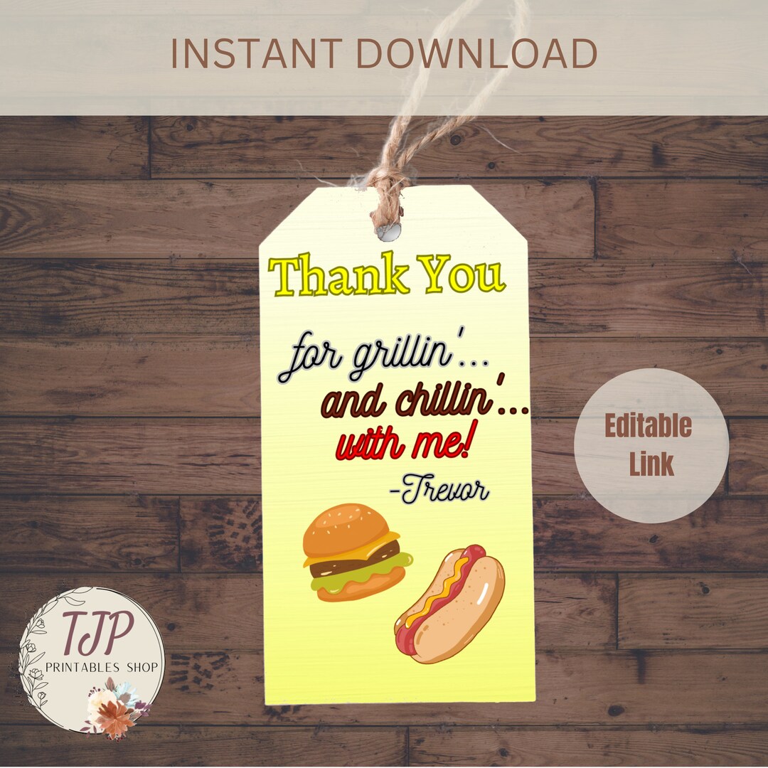 BBQ Birthday Thank You Tag for Birthday Invitation for Barbeque Party ...