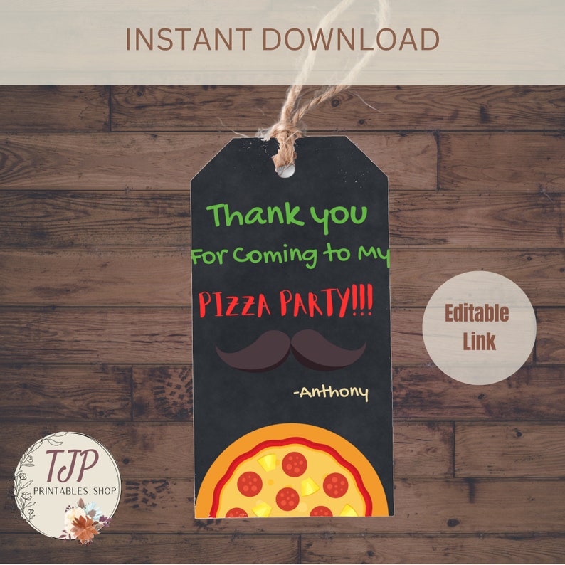 Pizza Party Birthday Thank You Tag for Birthday Invitation for - Etsy