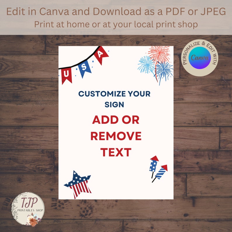 4th of July Party Table Sign for BBQ Party Food Table Sign for 4th of ...