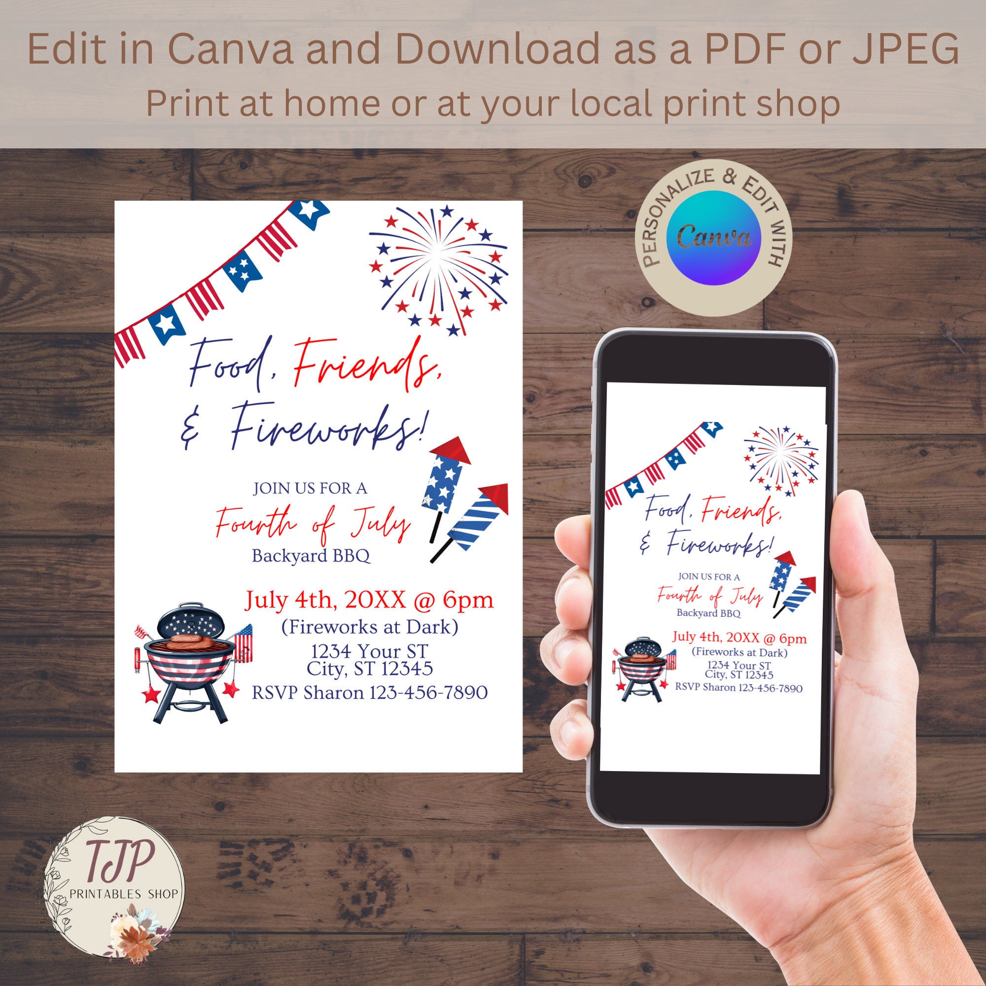 Fourth of July BBQ Invitation for 4th of July BBQ Editable Invite ...