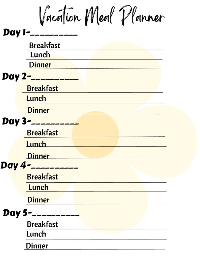 Vacation Meal Planner-digital - Etsy