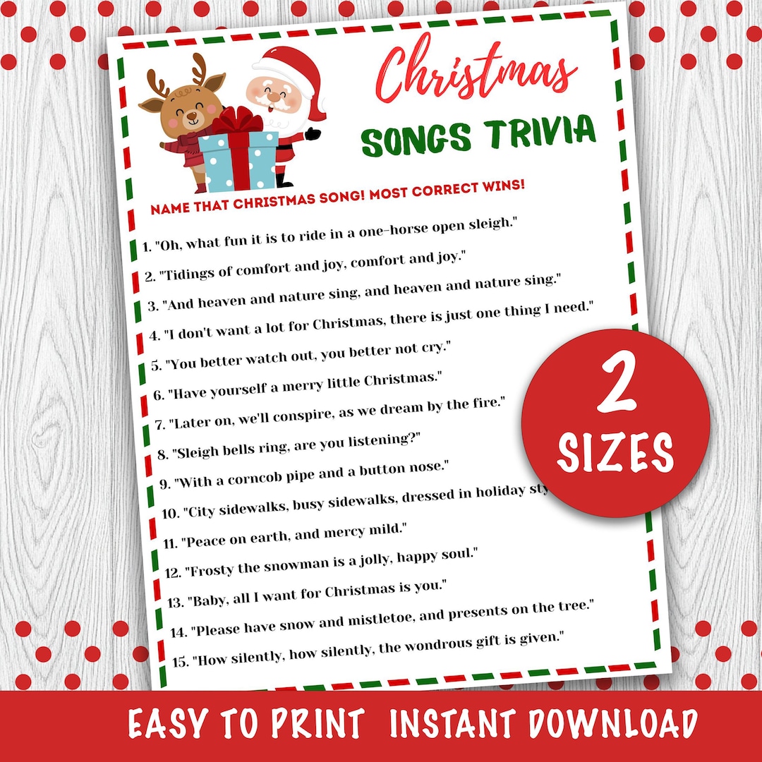 Christmas Game Printable, Christmas Song Trivia Game Printable ...