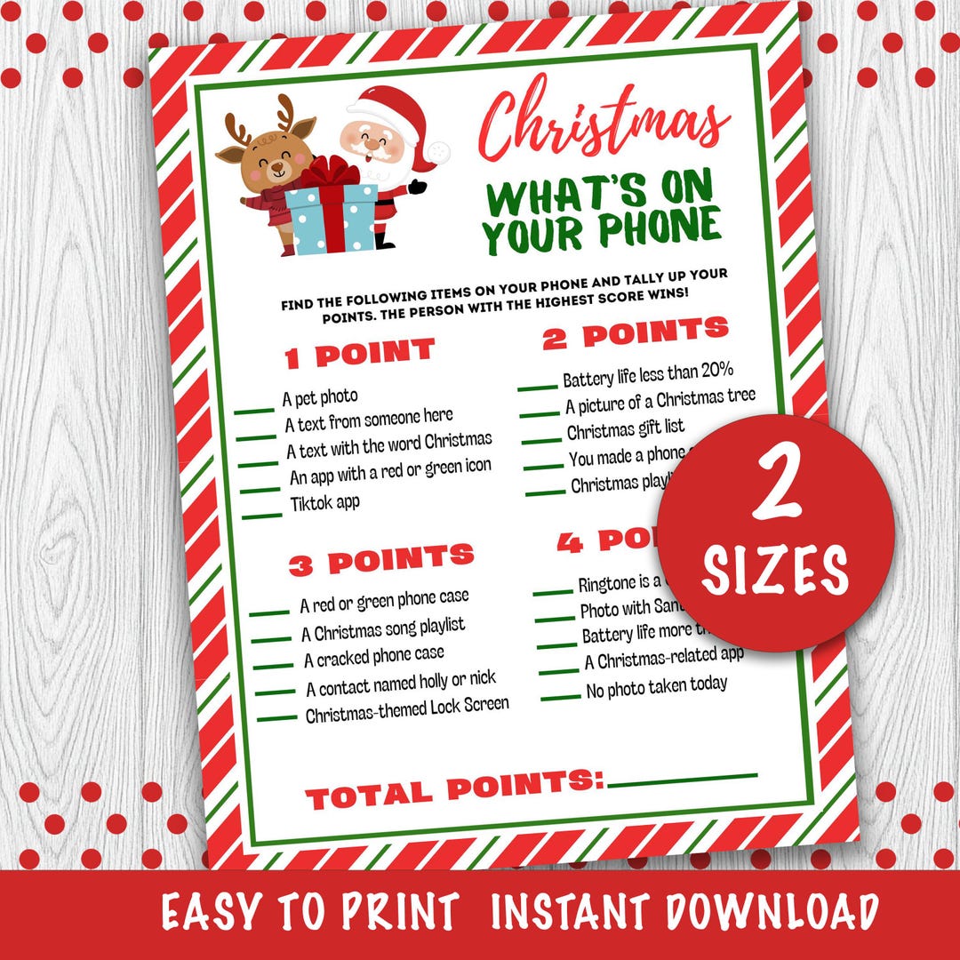 Christmas Party Game Printable, Christmas What's on Your Phone Game ...