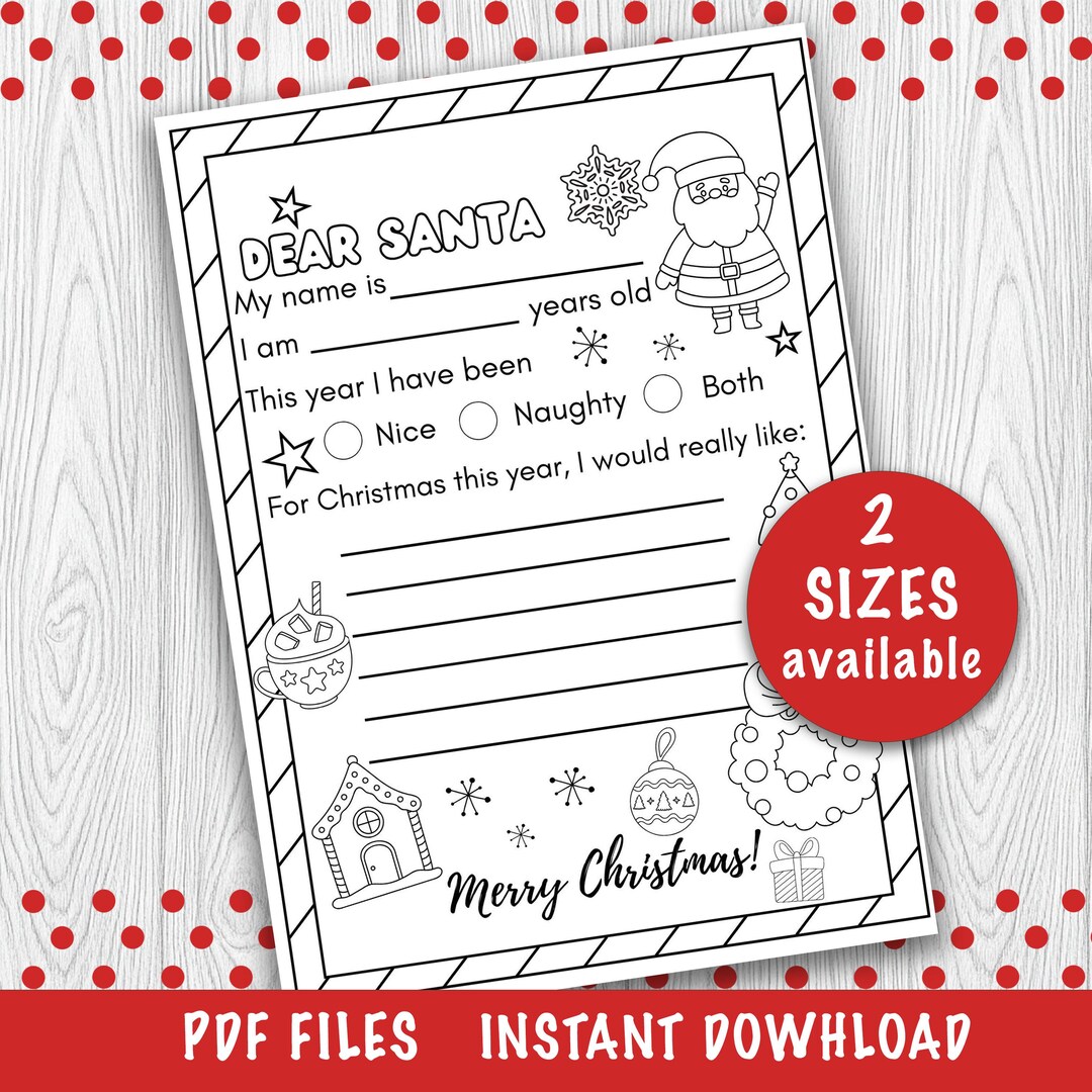 Santa Letter Coloring Bundle, Printable Dear Santa, Christmas Wish List ...