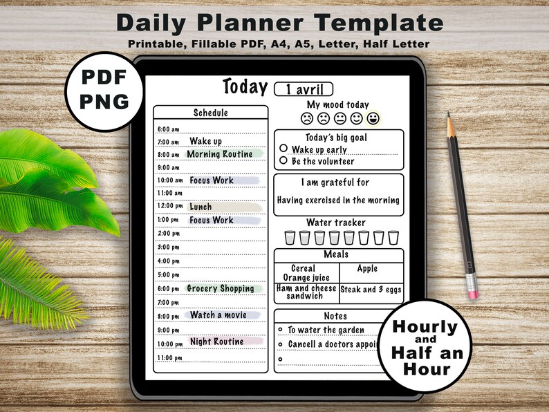 Daily Planner Printable Goodnotes Template, Undated, Notability ...