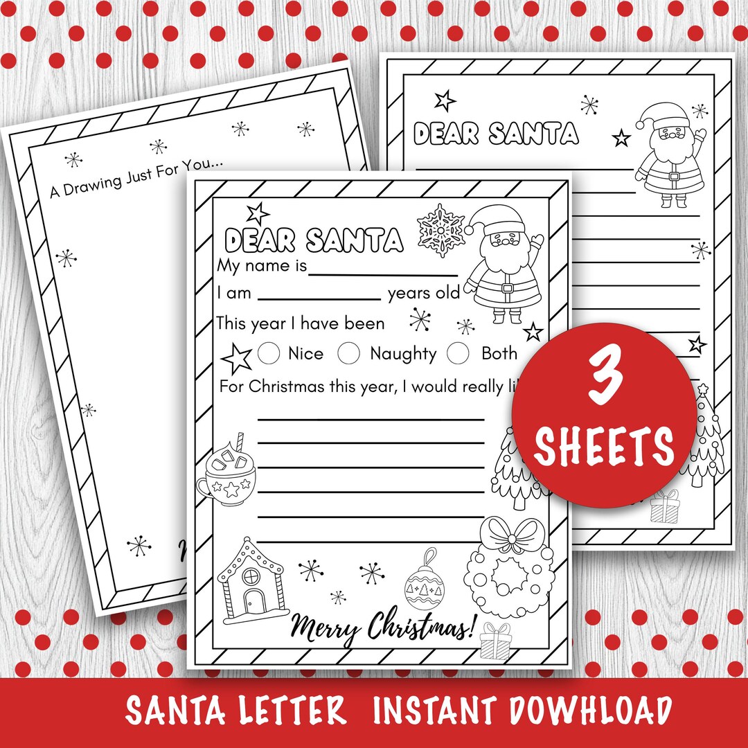 Santa Letter Coloring Bundle, Printable Dear Santa Pages, Holiday Wish ...