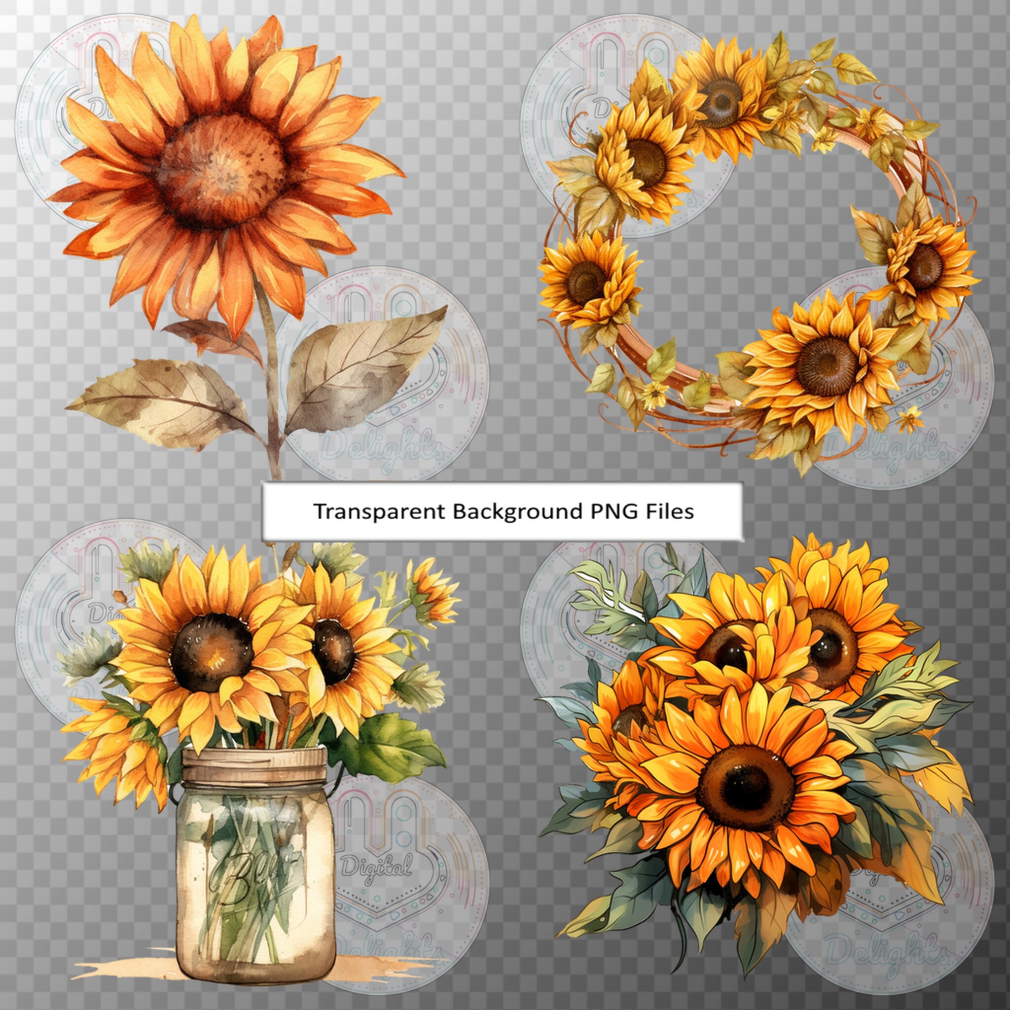 Sunflower Watercolor Clipart, Flower PNG Clipart, Spring & Floral ...