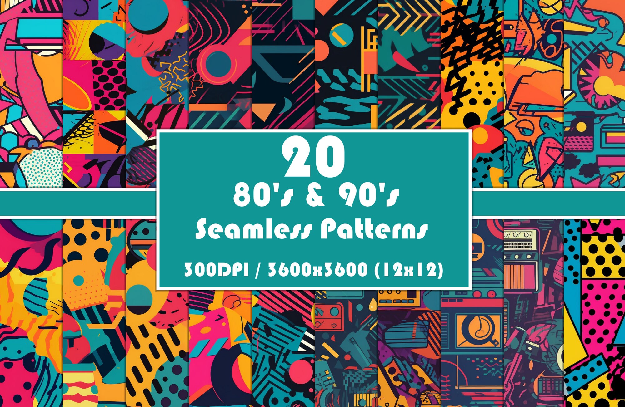 80's and 90's Digital Seamless Patterns, Retro Tiled Patterns, Eighties ...
