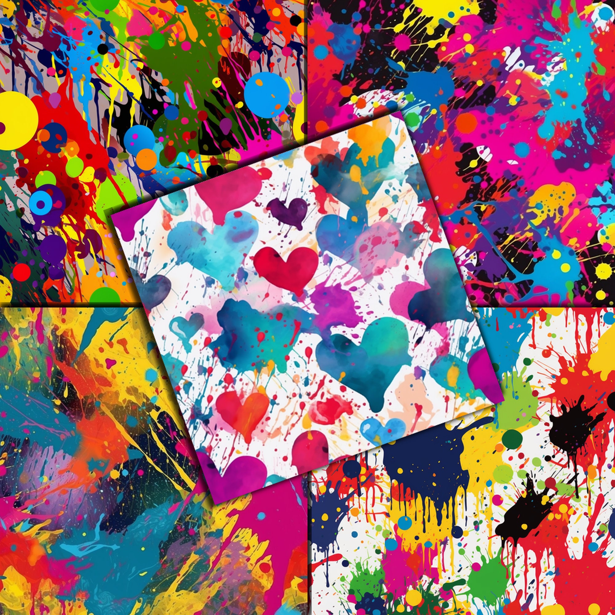Paint Splatter Digital Paper, 14 Seamless Patterns, 3600x3600 Pixels ...