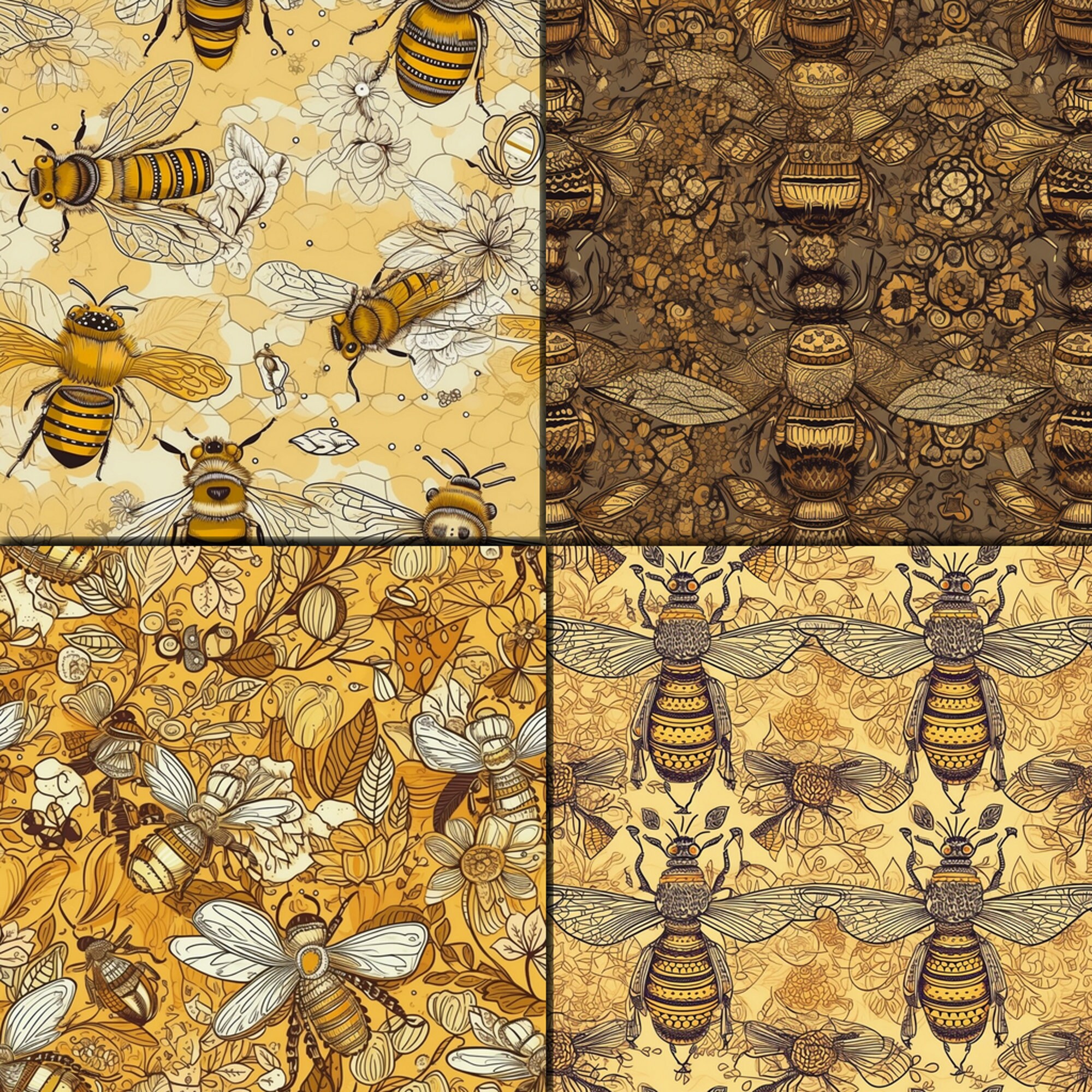 Bees and Bugs Seamless Patterns Digital Download, 12 Designs, 3600x3600 ...