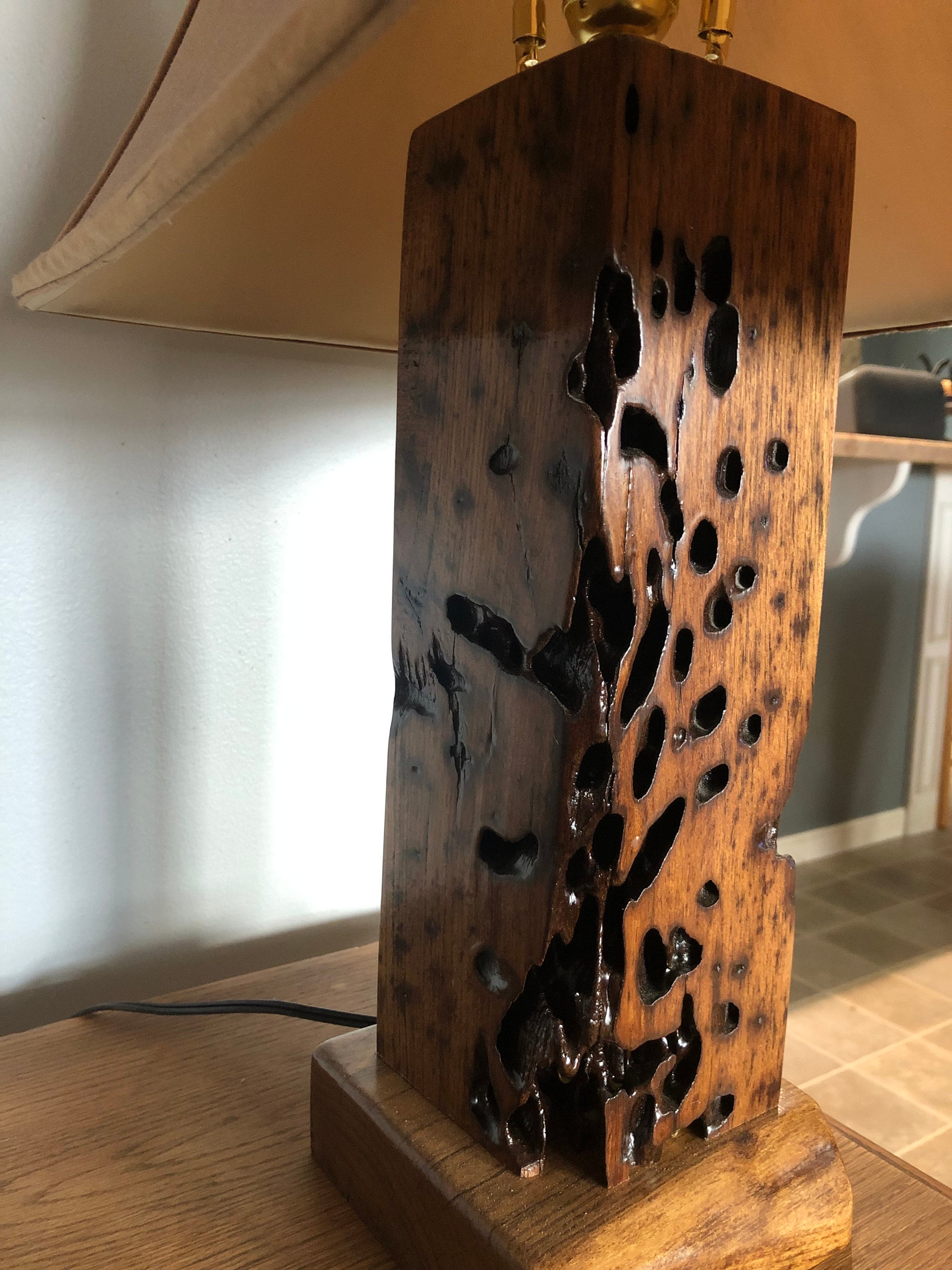 Live Edge Worm Hole Lamp Set - Etsy