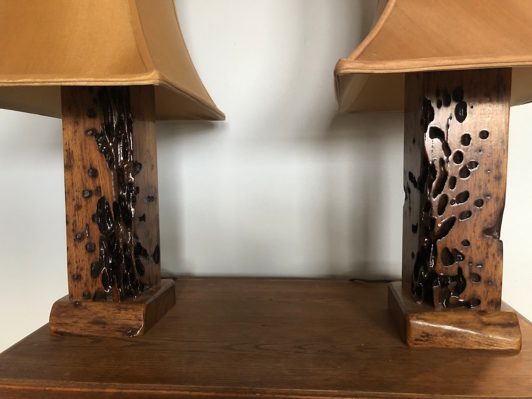 Live Edge Worm Hole Lamp Set - Etsy