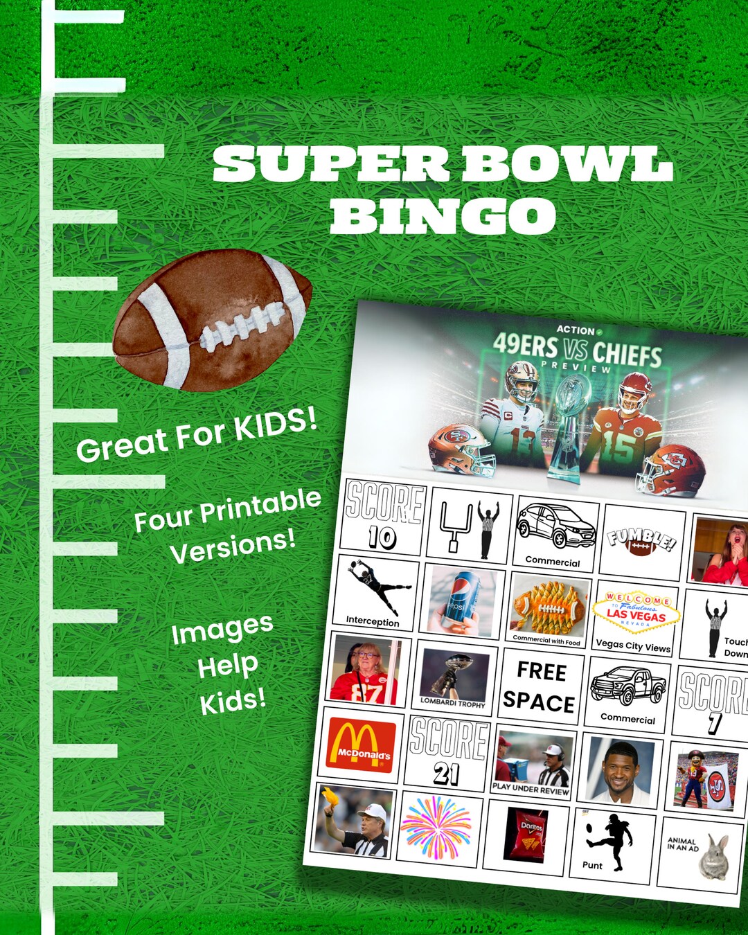 2024 Super Bowl Bingo for Kids With Images EASY Printable - Etsy