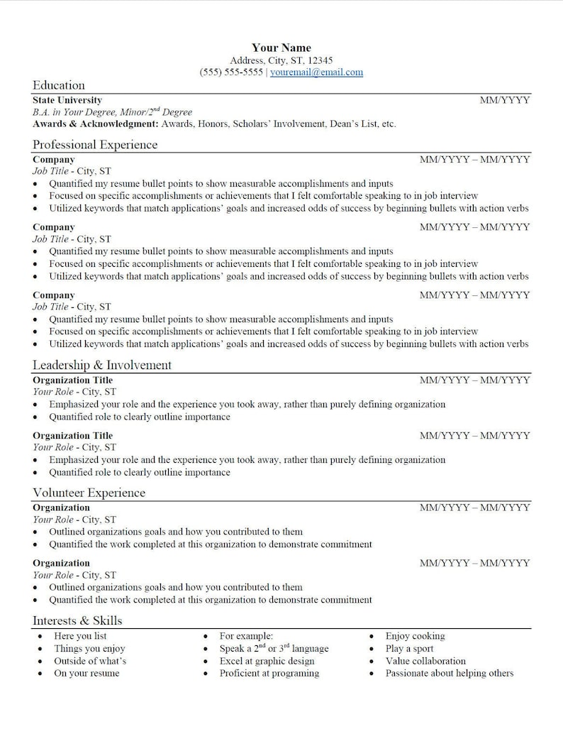 Resume Template for Word and Google Docs, ATS Friendly, Perfect for Law ...