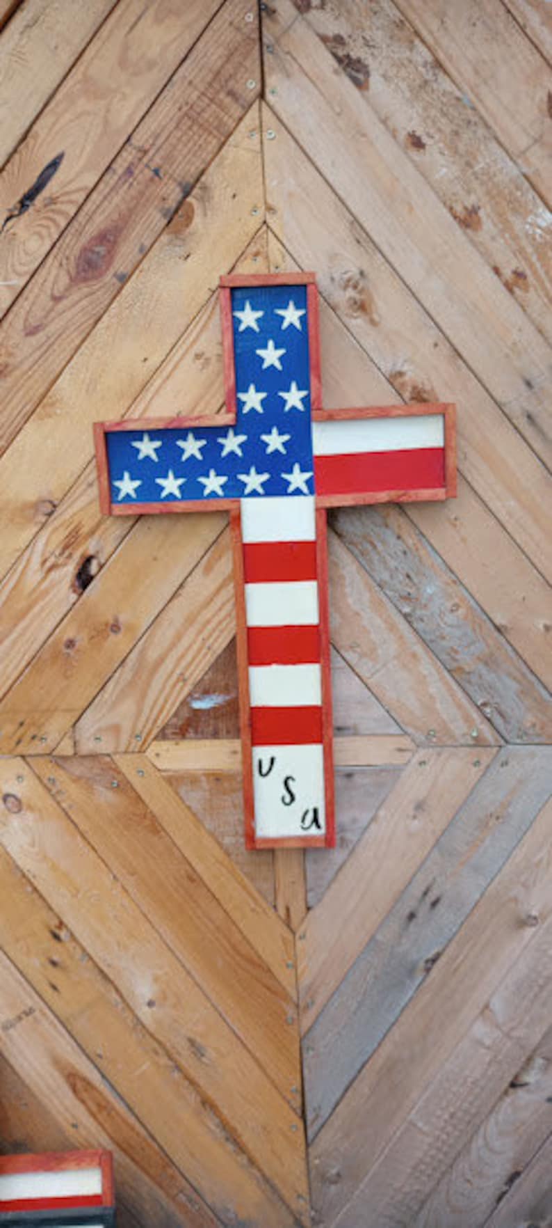 Handcrafted Wooden Cross AMERICAN FLAG DETAILS - Etsy
