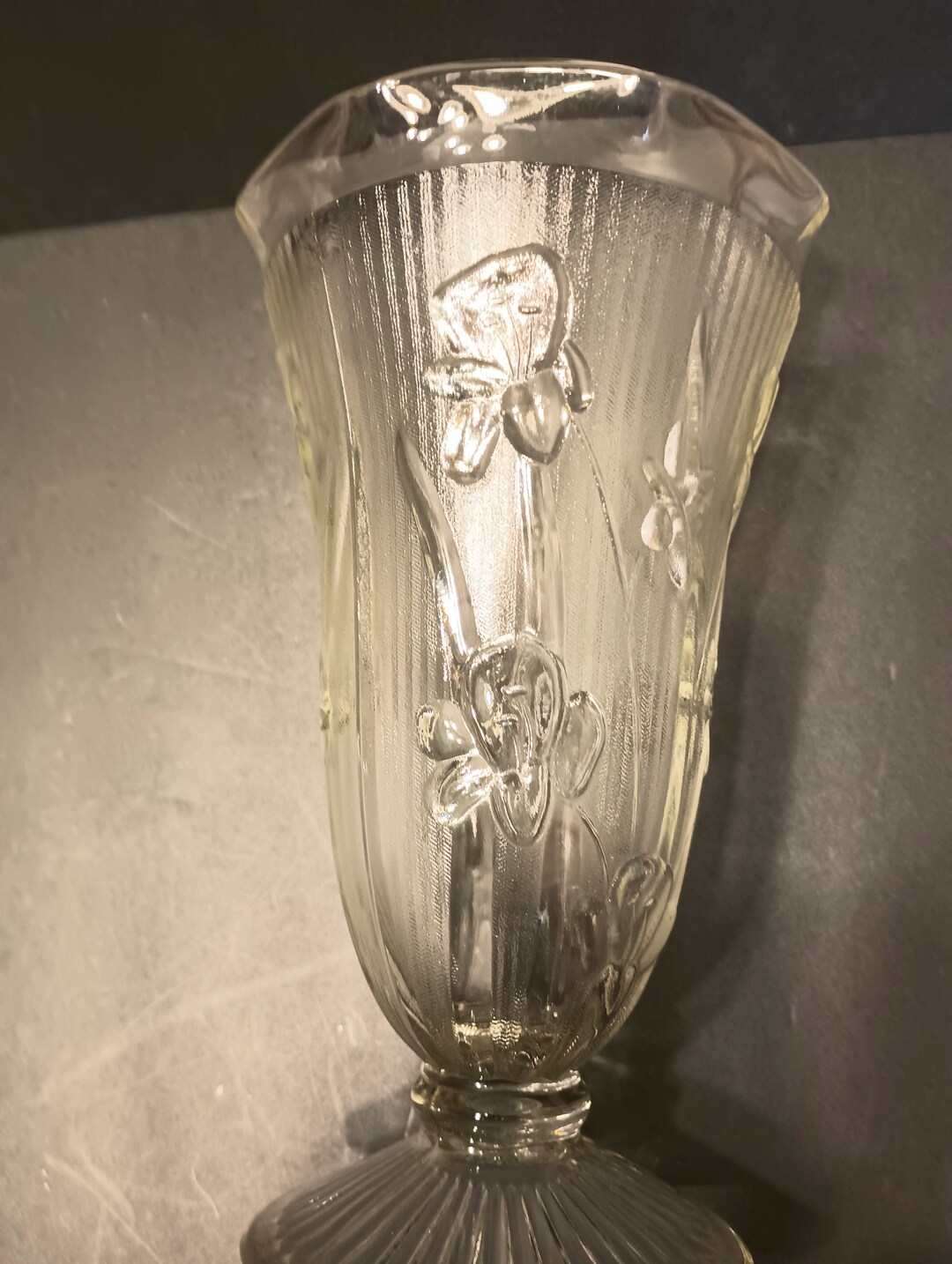 Jeannette Glass Iris and Herringbone Vase - Etsy