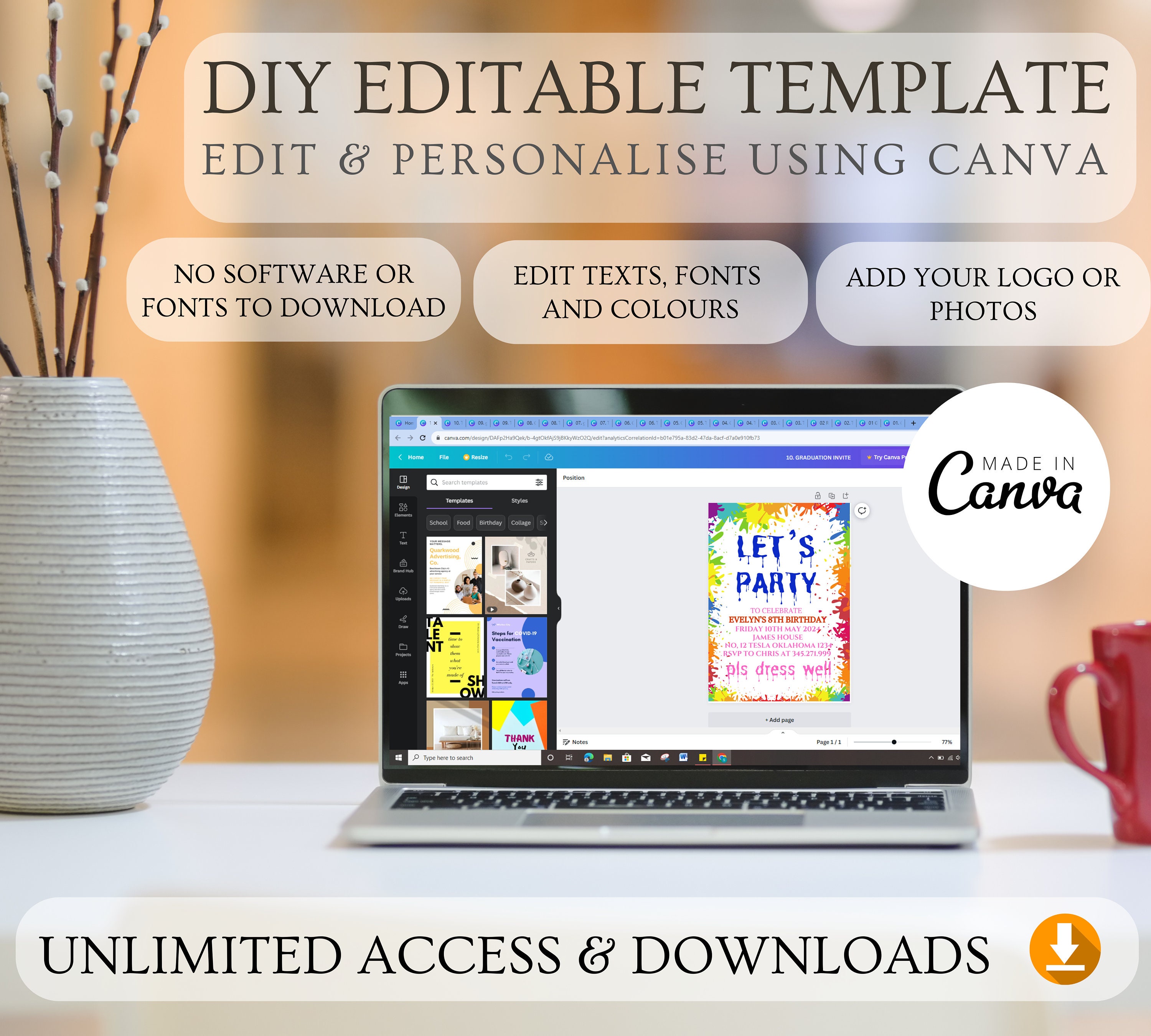 Editable Art Paint Party Birthday Invitation, Painting Party Invite ...