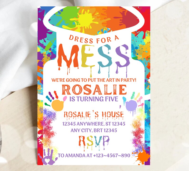 Editable Art Birthday Party Invitation Template, Dress for a Mess ...