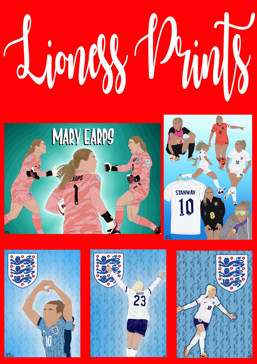 Lionesses Prints Mary Earps, Georgia Stanway, Chloe Kelly, Ella Toone ...