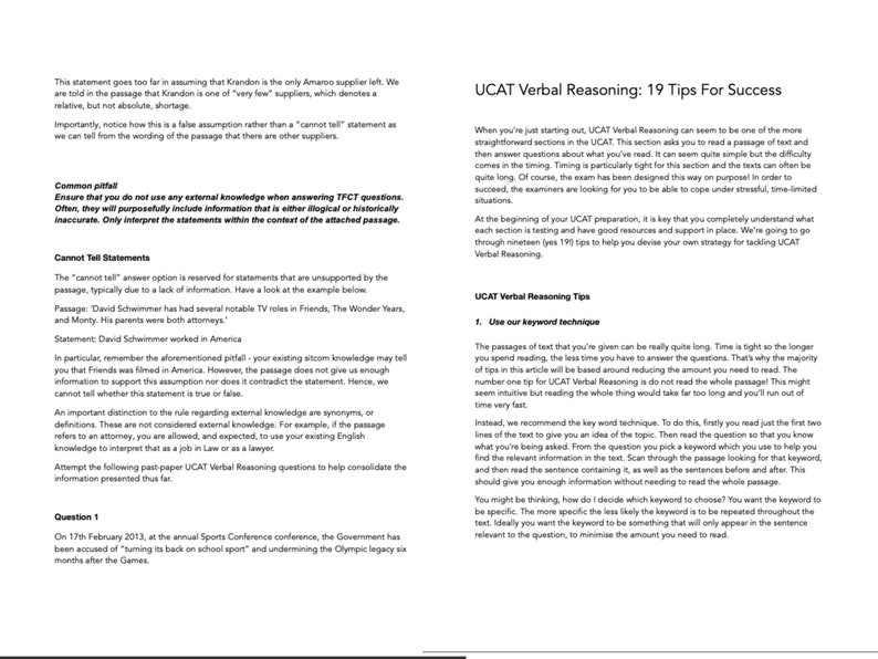 UCAT Verbal Reasoning Study Guide: Tips and Questions From Experts - Etsy