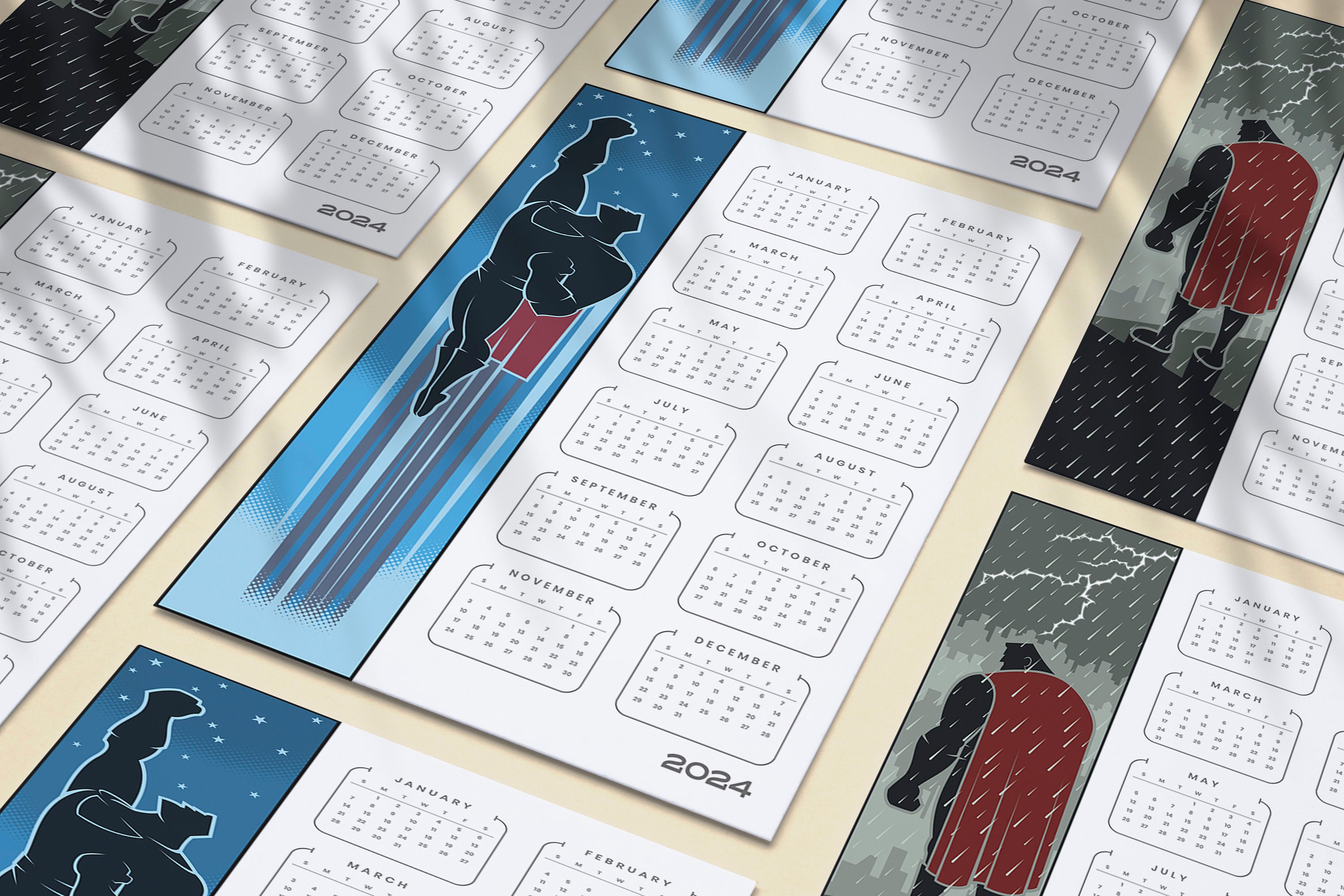 Super Hero Yearly Calendar 2024 PDF A3 Tabloid Size Printable Yearly ...