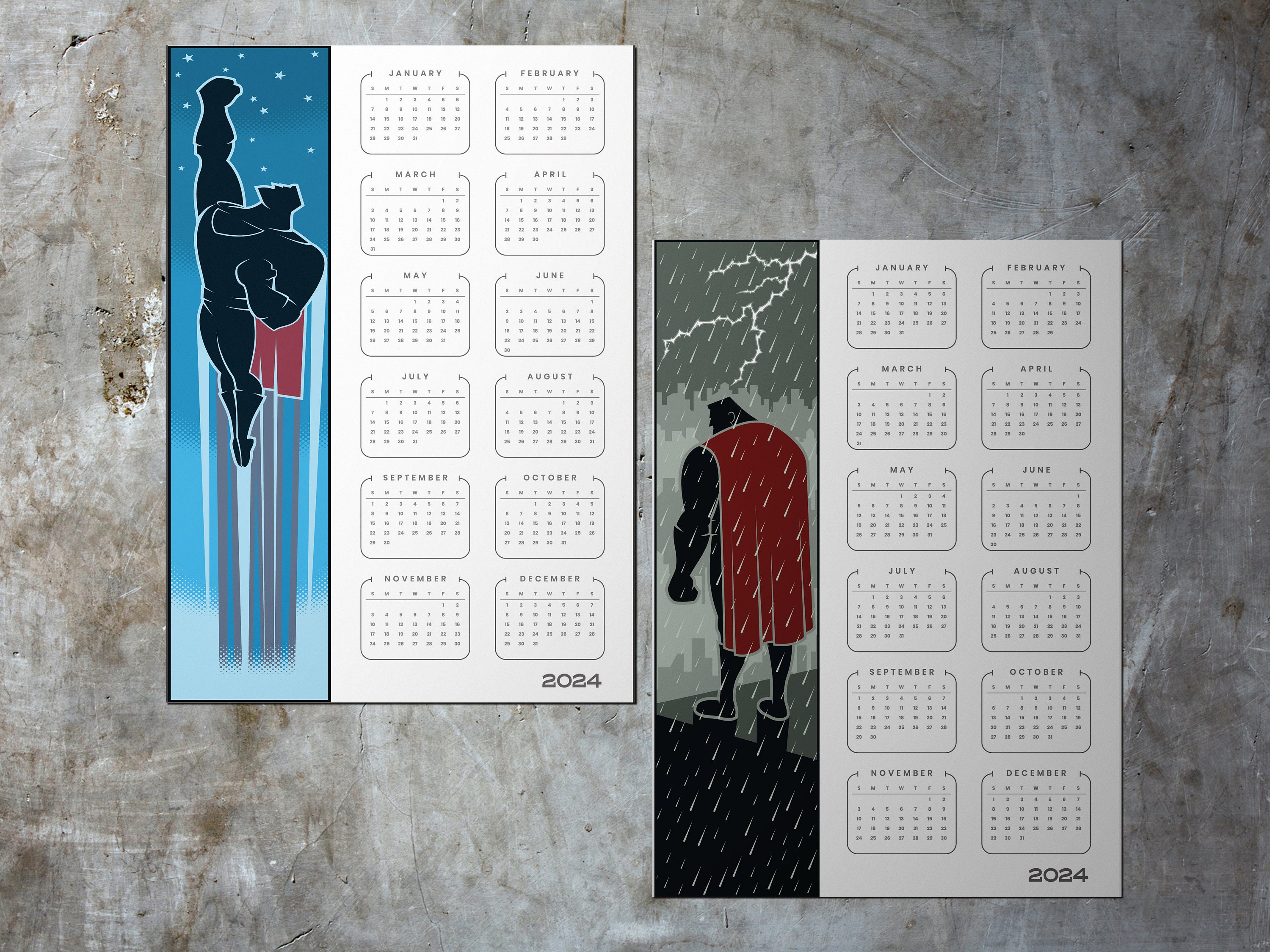 Super Hero Yearly Calendar 2024 PDF A3 Tabloid Size Printable Yearly ...