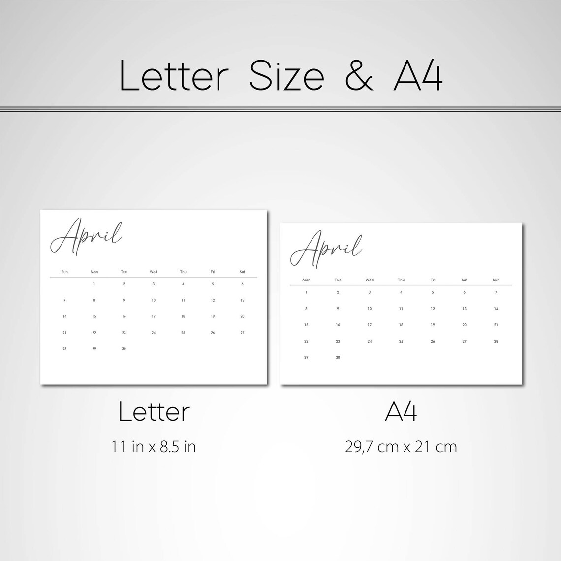 Minimalist Calendar PDF, Calendar 2024 Letter Size & A4 Printable ...