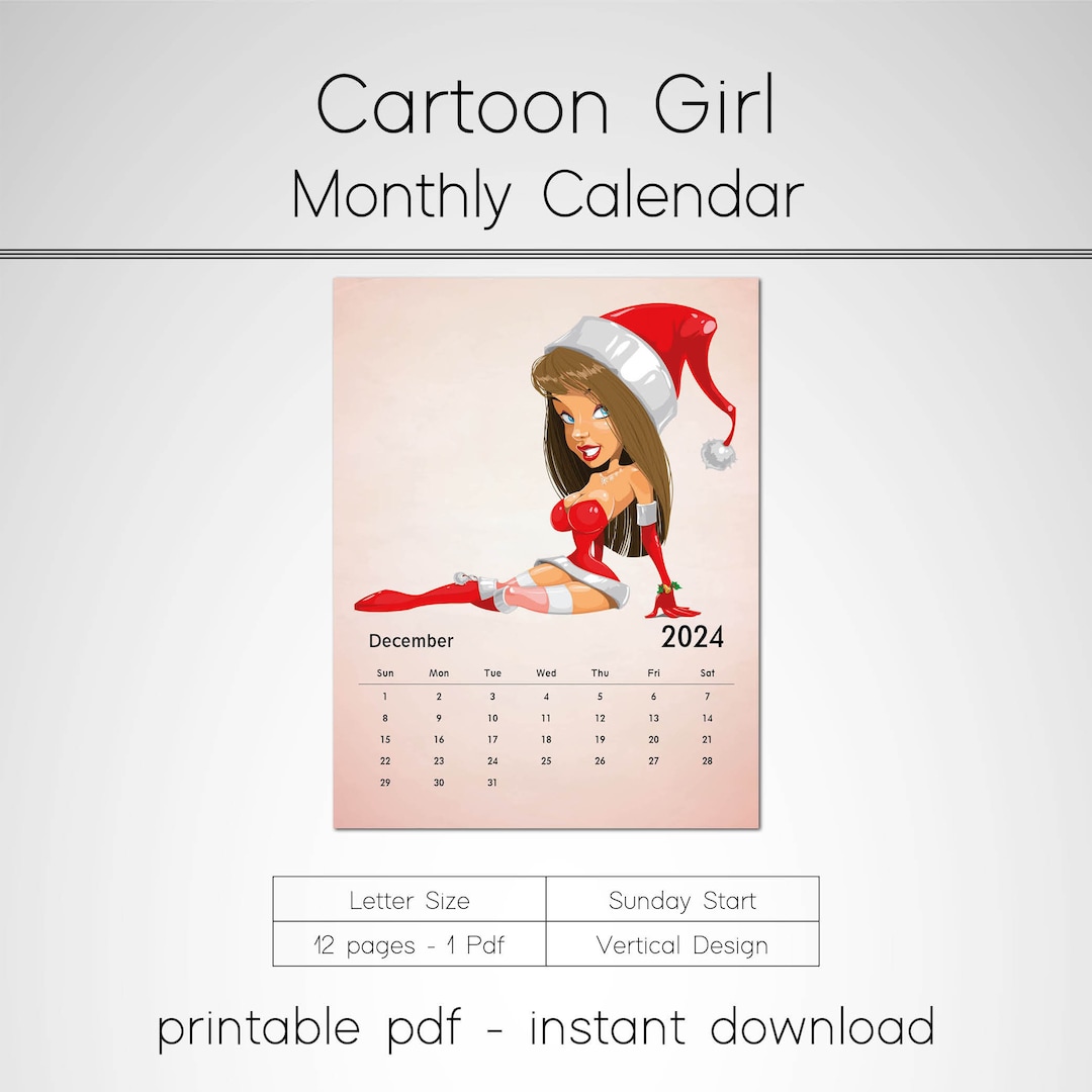 Cartoon Girl Monthly Calendar 2024 PDF Letter Size Printable Monthly ...
