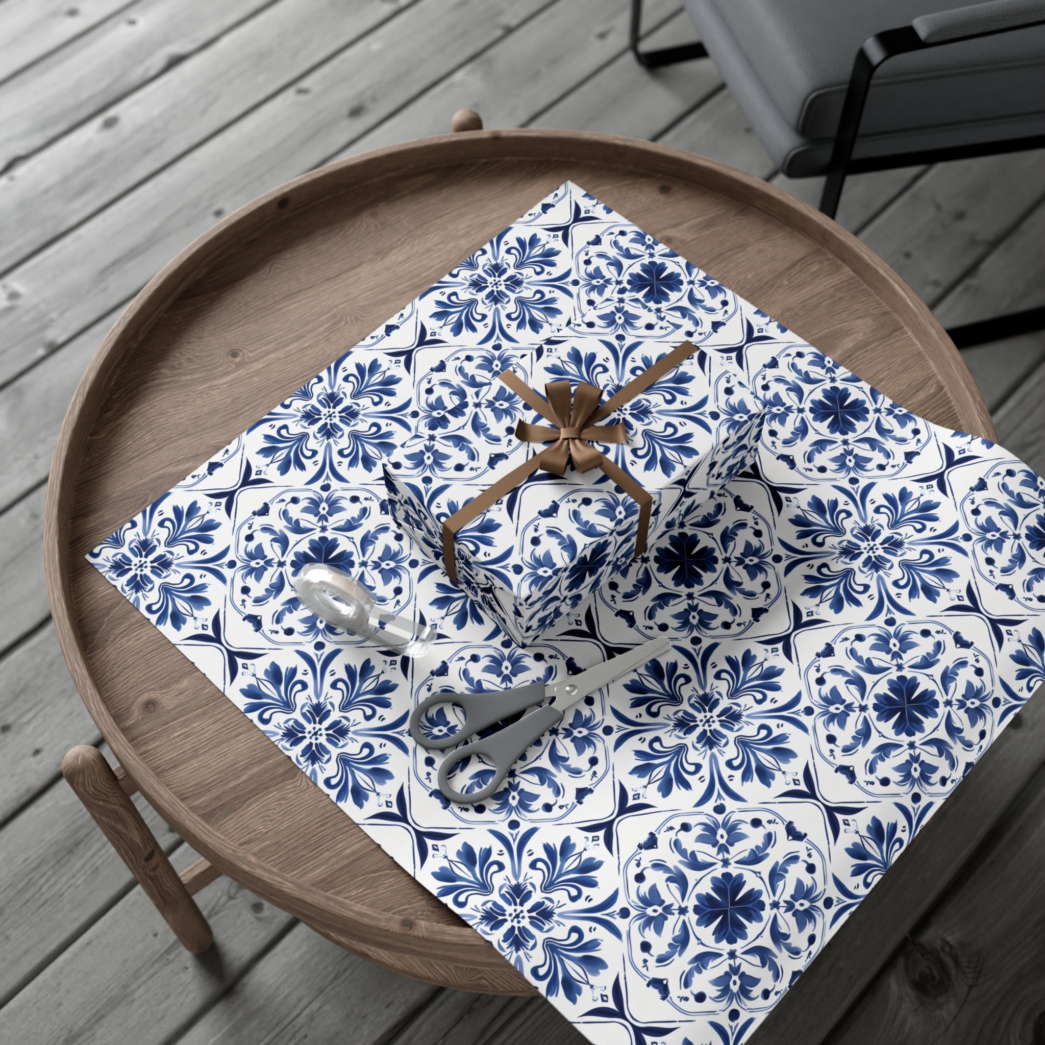 Portuguese Tiles Wrap Paper - Azulejos Blue and White Eco Wrapping Gift ...