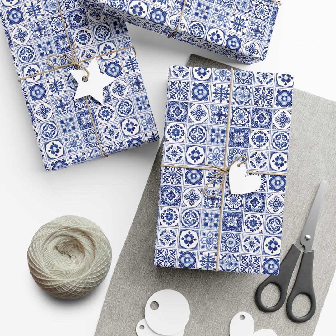 Portuguese Azulejo Tiles Gift Wrap Papers - Eco Wrapping Paper - Etsy