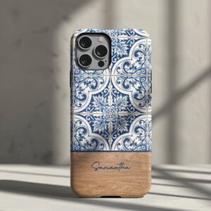 Custom Portuguese Tiles and Wood Phone Case iPhone 15 14 Pro Max 13 12 ...