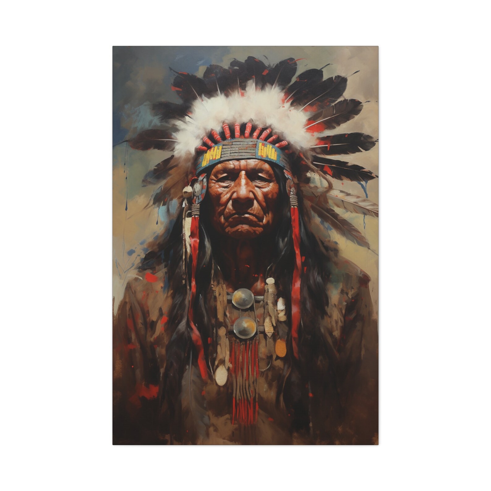 Indian Chief in Headdress Canvas Print - Etsy