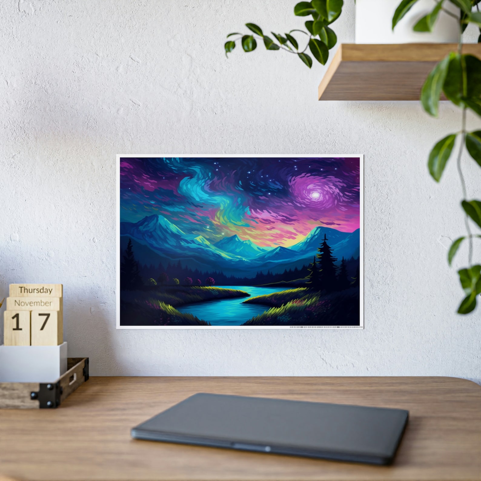 Synthwave Starry Night in Bob Ross Style Gloss Poster - Etsy