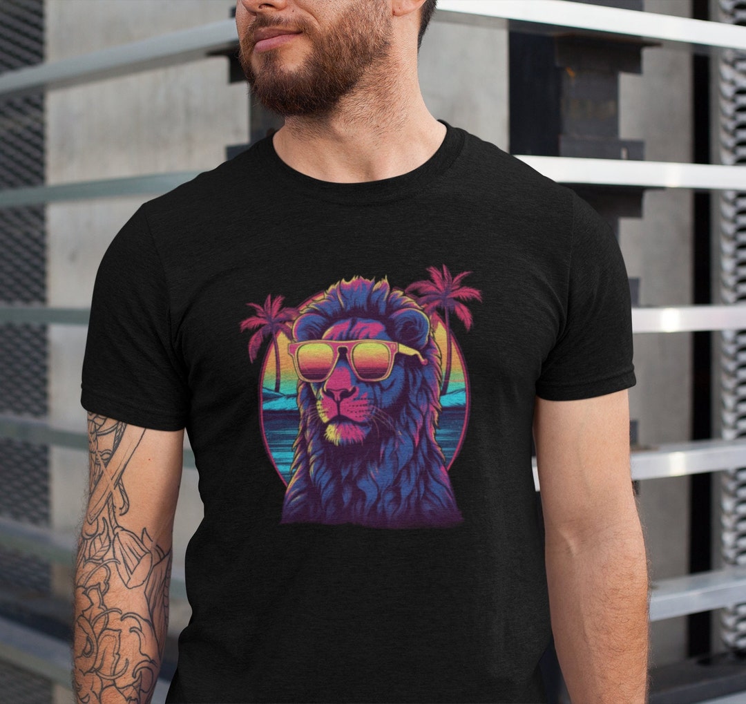 Synthwave T-shirt Lion Synthwave Animal Shirt 80s Shirt Retro Vibes ...