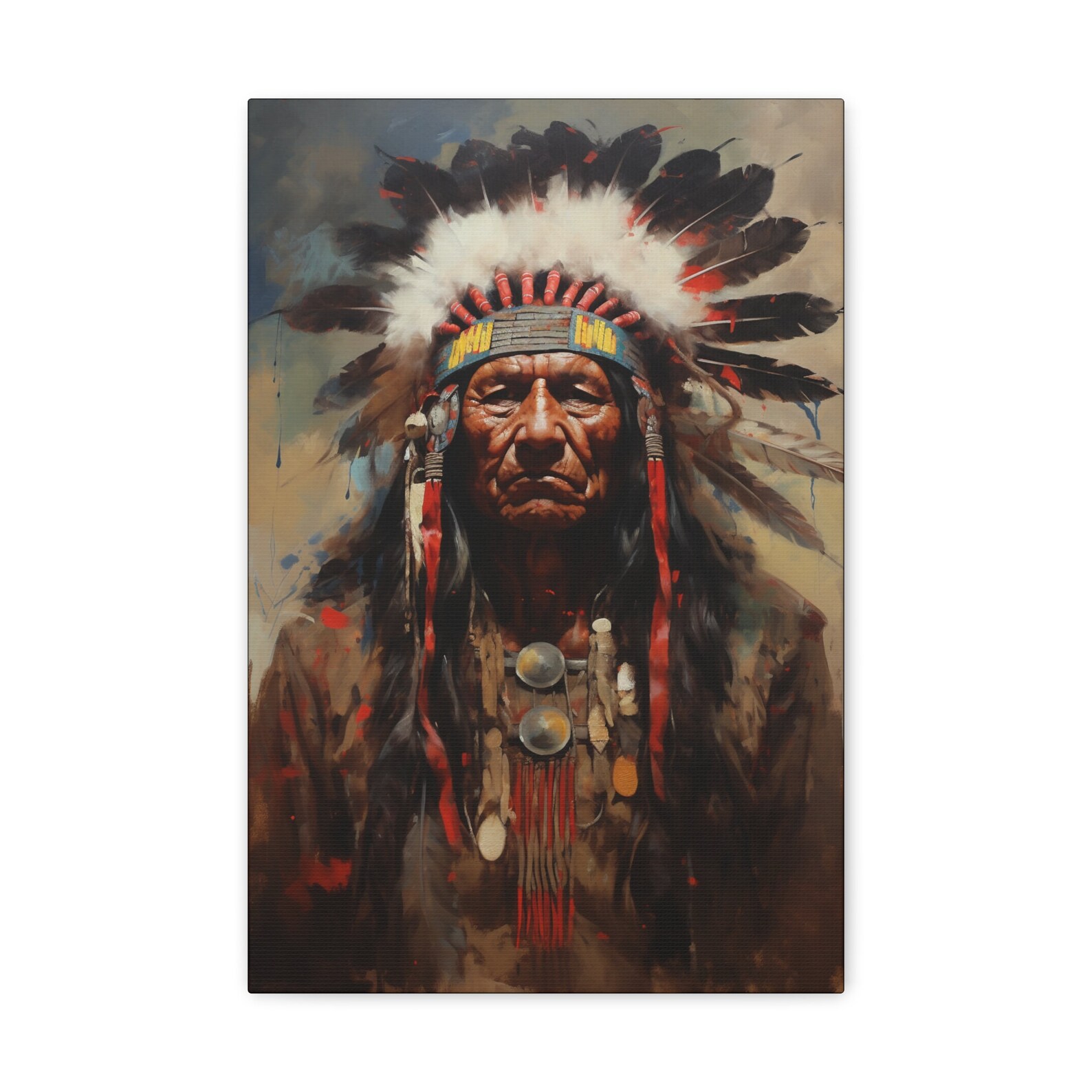 Indian Chief in Headdress Canvas Print - Etsy