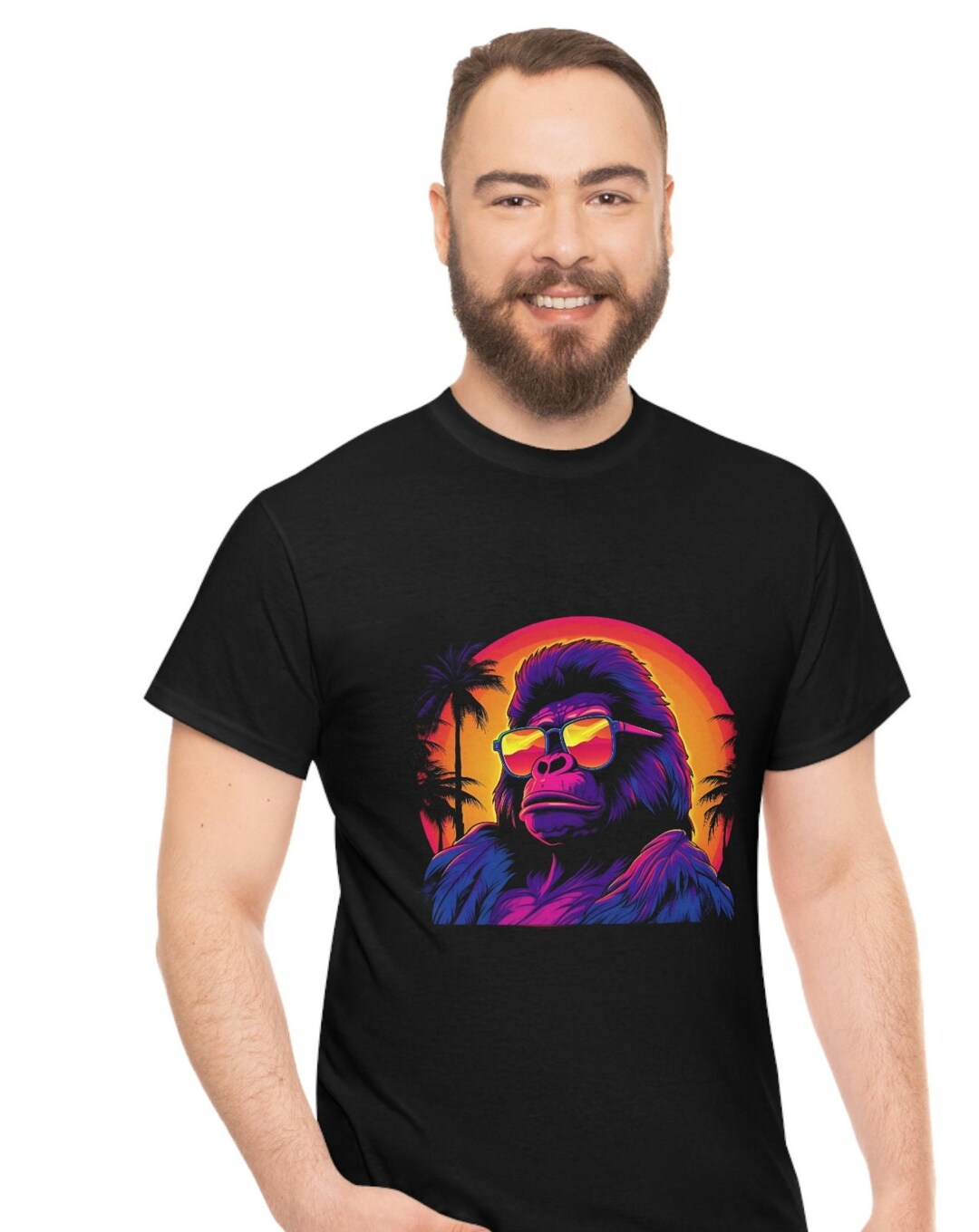 Gorilla Retrowave T-shirt, Synthwave, Animal Shirt, Retrowave Shirt ...