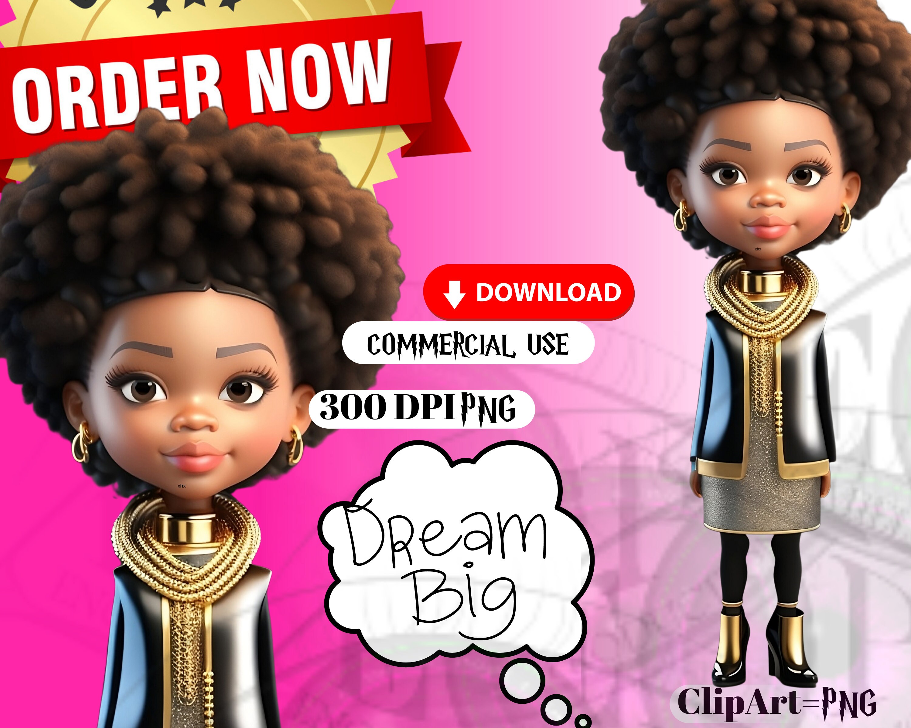 Black Girl Magic Clipart Big Afro Hip Hop Black Girl Png Etsy