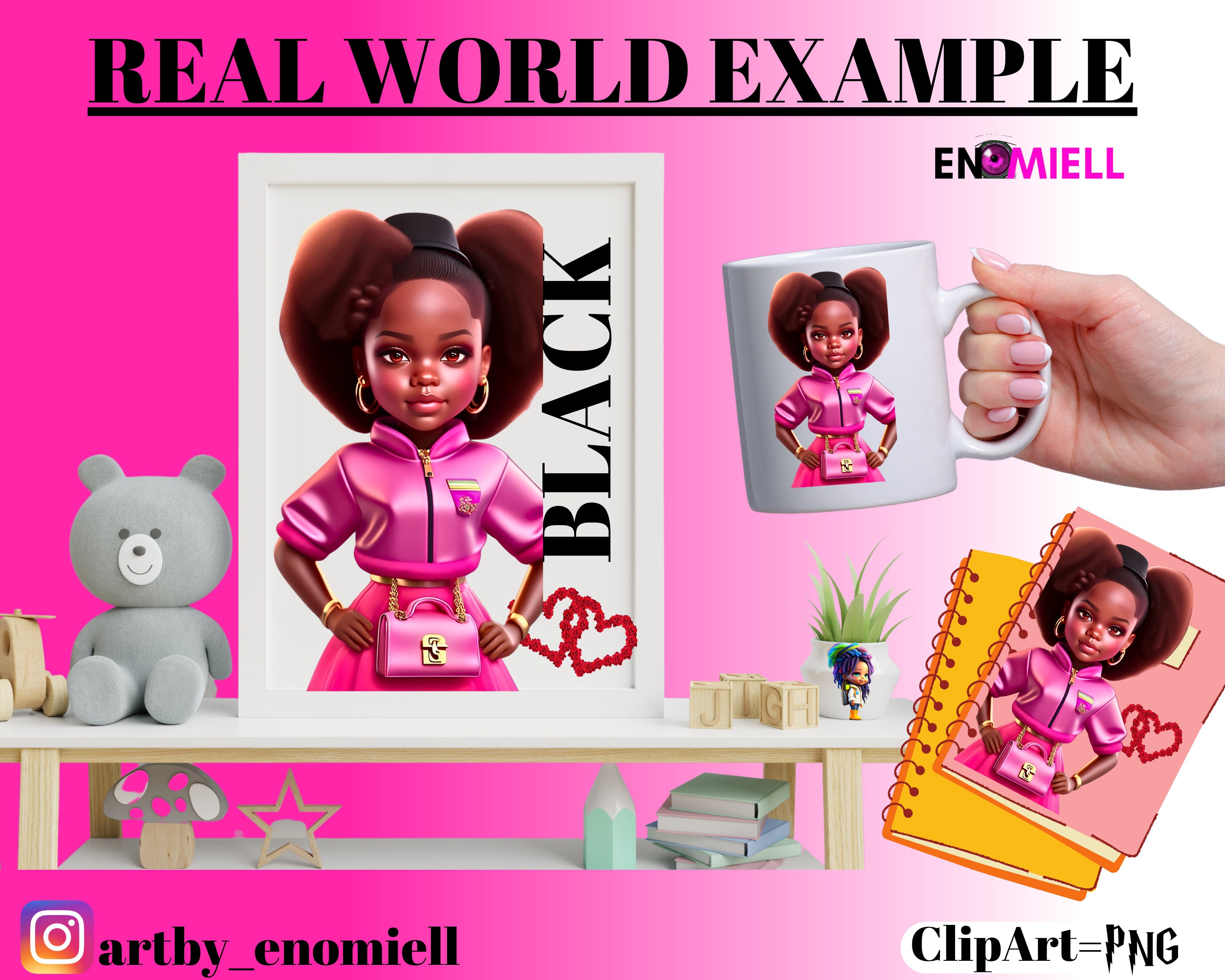 Big Afro Clipart Black Girls Png Bundle Pink Outfits Hip Hop Black Girl ...