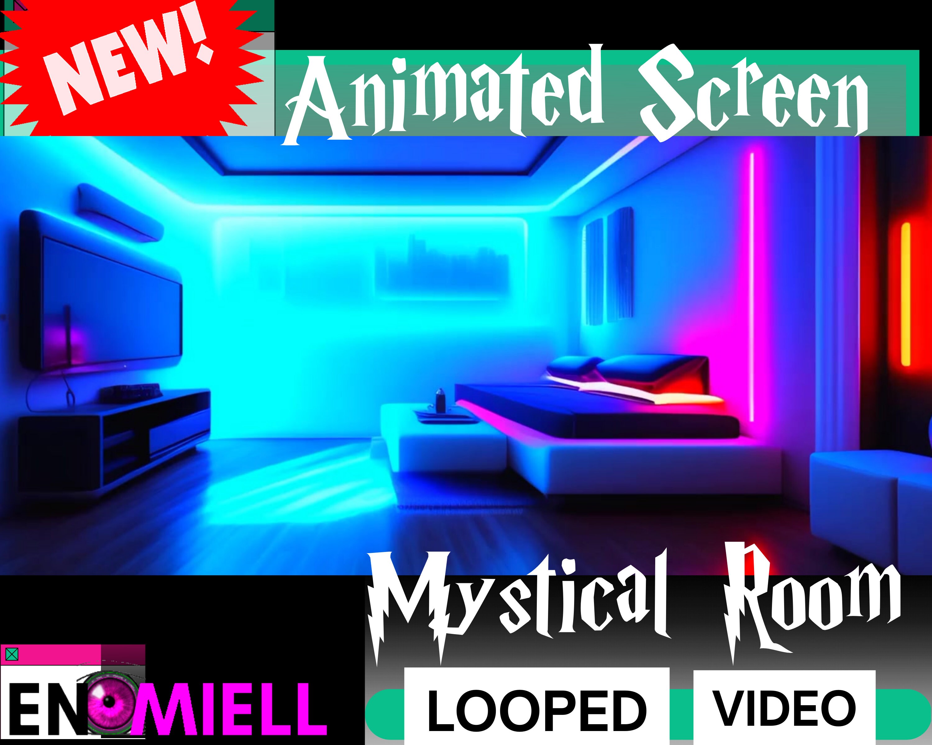 ANIMATED BACKGROUND Cyber Neon Room Fantasy Magical Fiction Style ...